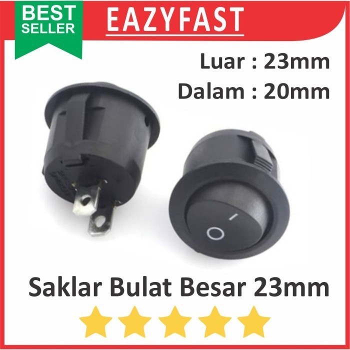 Jual Saklar Bulat Besar 2 Pin Kaki 20mm 23mm Round Rocker Switch KCD1 ...