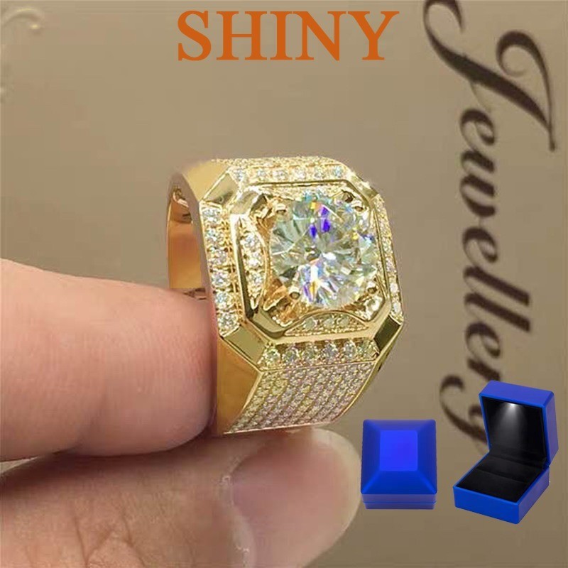 Jual SHINY Cincin Emas 18K untuk Pria Moissanite Versi Lebar Berlian ...