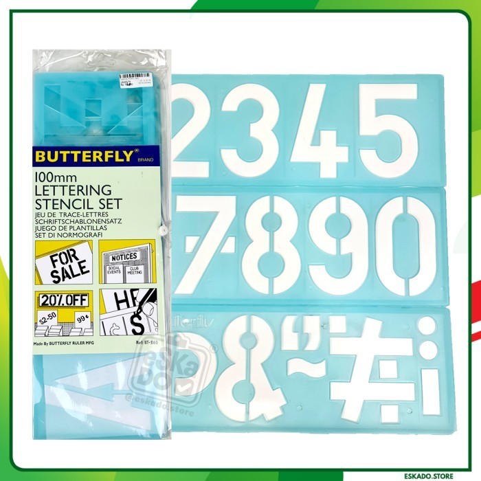 Jual Lettering Stencil Set 100mm BUTTERFLY Stensil Cetakan Huruf Angka ...