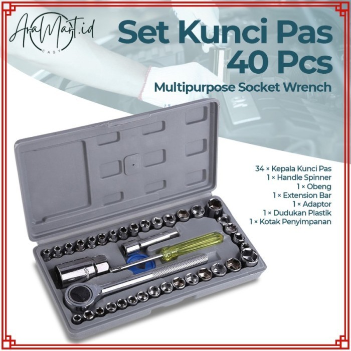 Jual Kunci Pas 40 Pcs Multifungsi Kombinasi Socket Wrench Set Kunci ...