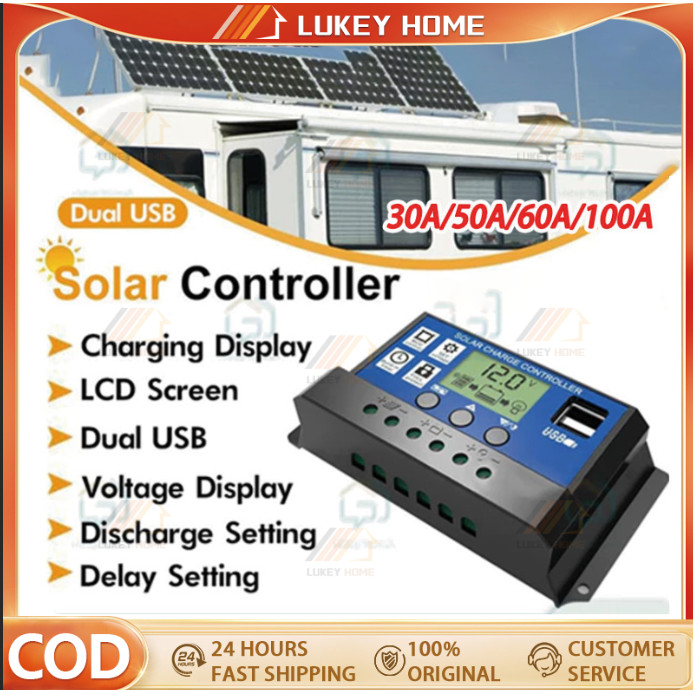 Jual Solar Charge Controller LCD LED Display Solar Cell PWM 12V 24V 10A 20A 30A 50A 60A USB ...