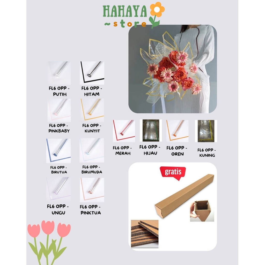 Jual HAHAYA - FL6 OPP 5Lembar-Kertas Bunga Buket Transparan List WARNA ...
