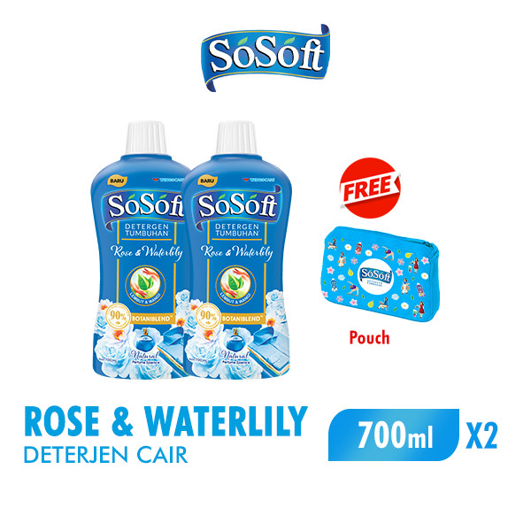 Jual Sosoft Deterjen Cair Rose & Waterlily Botol 700 ml x2 Free Pouch ...