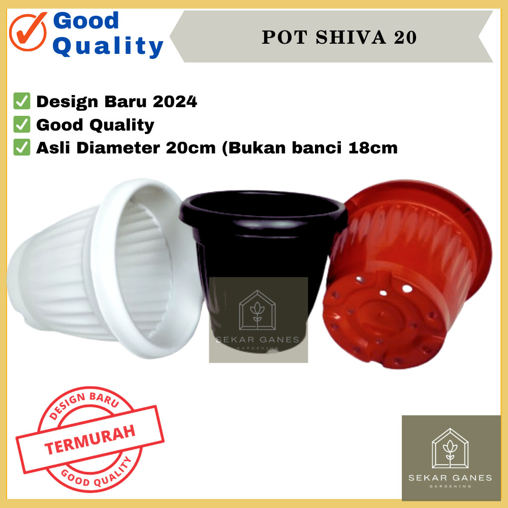 Jual NEW Pot SHIVA 20 cm HITAM PUTIH MERAH BATA Pot Bunga Kuping 20cm ...