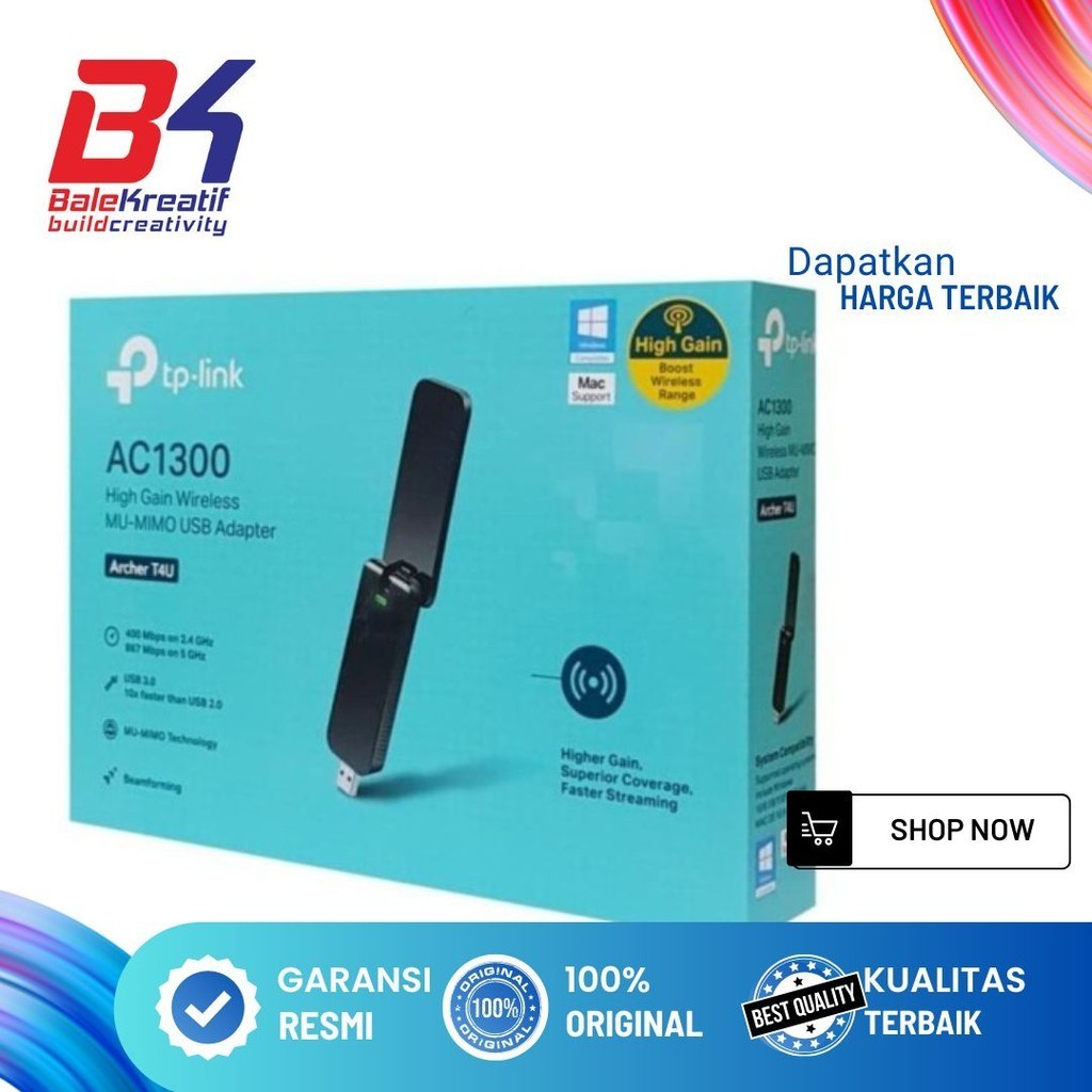 Jual TP-Link Archer T4U AC1300 High Gain Wireless MU-MIMO USB Adapter ...