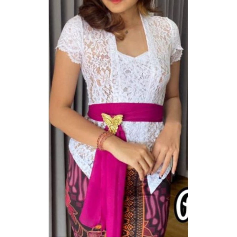 Jual Kebaya Bali Brokat Sofia Strecth Lengan Pendek Model Lilit Warna ...