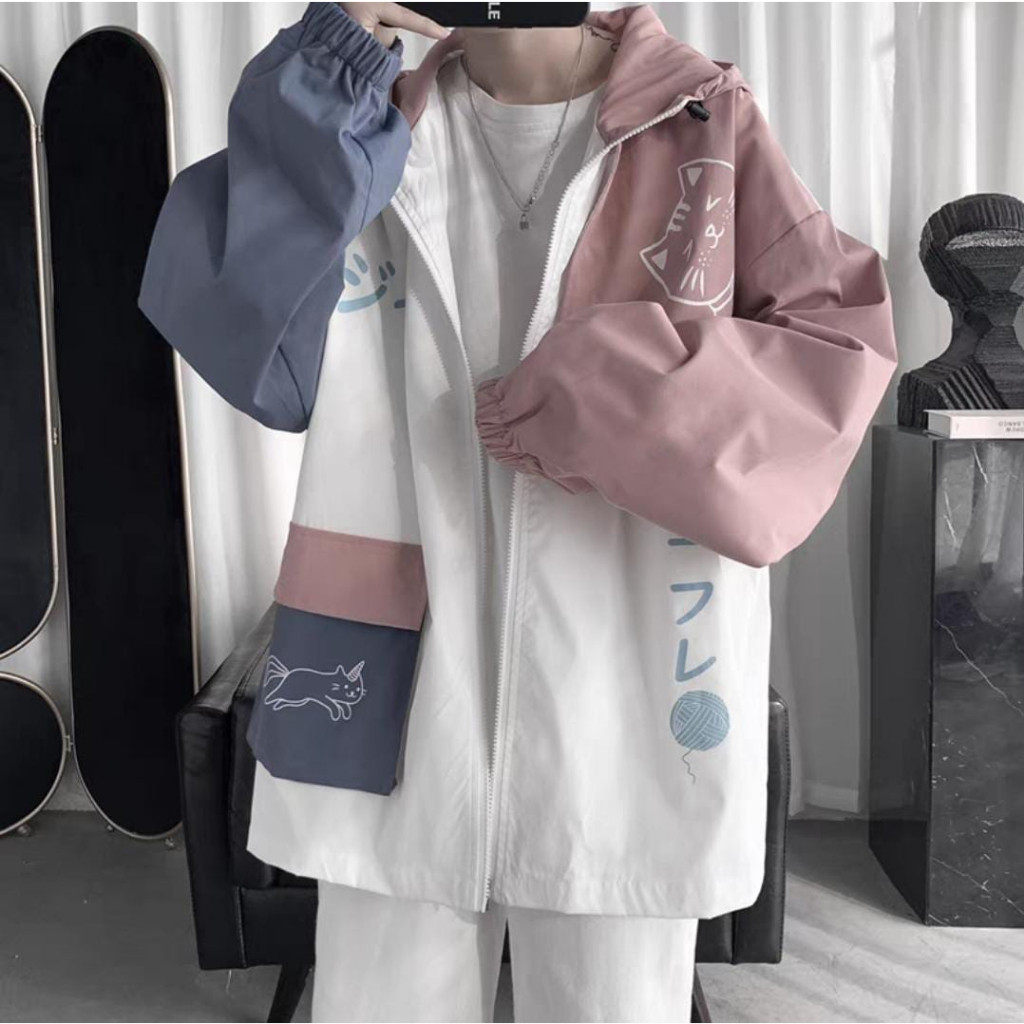 Jual CUTE CAT POCKET PARKA ZIPPER BABY CANVAS JAKET COMBI HOODIE TOPI ...