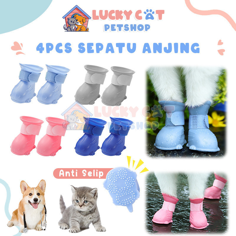 Jual 4Pcs Sepatu Anjing Karet Sepatu Kucing Anti Air Anti Slip Sepatu ...