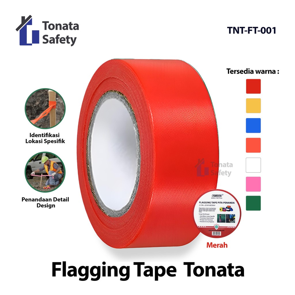 Jual Flagging Tape Tonata / Pita Survey Penanda Merah 2 cm x 30 m ...