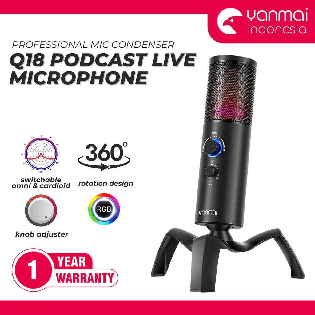 Jual Yanmai Q18 USB Microphone Computer Recording Condenser Mic Studio Streaming Live with RGB ...