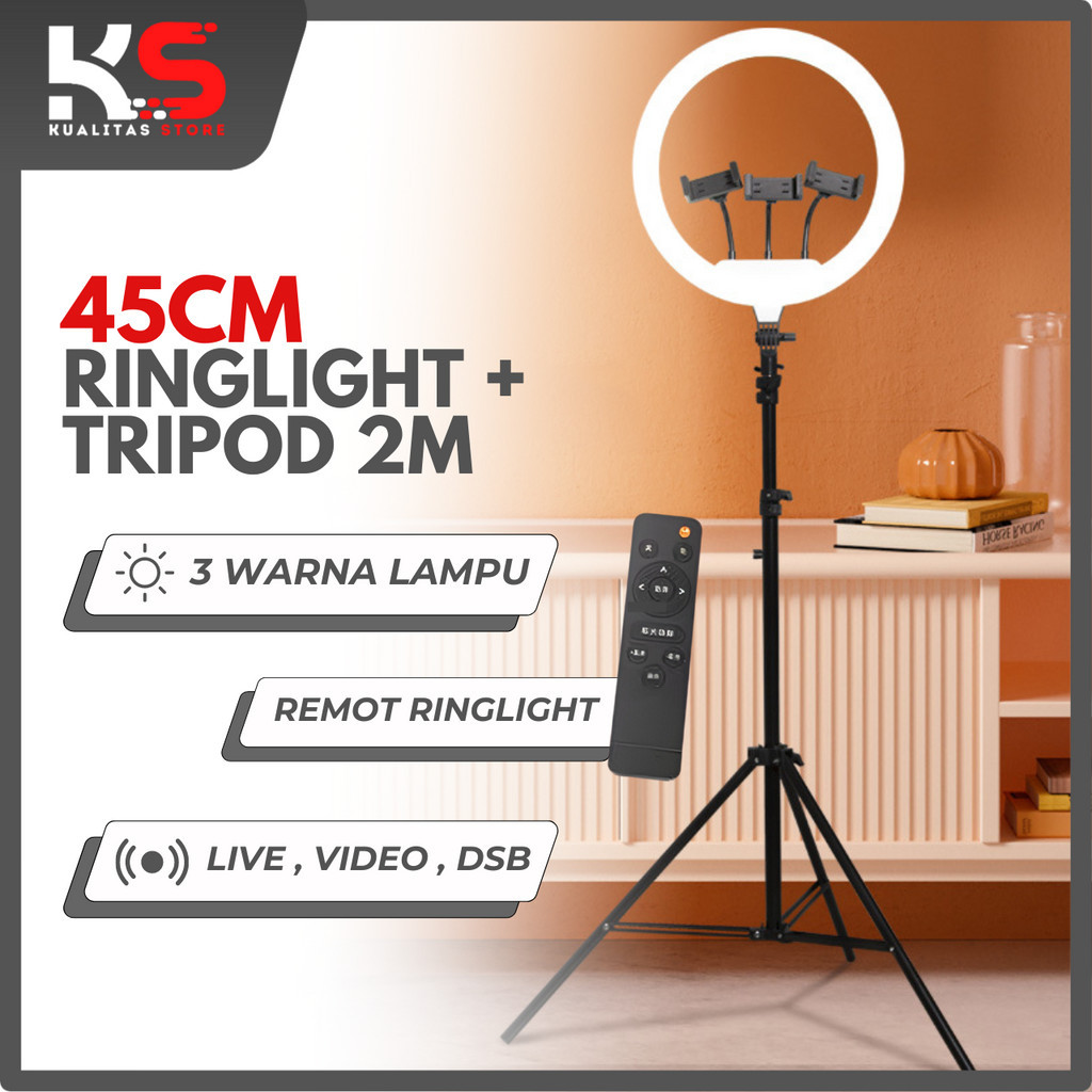 Jual Ringlight Jumbo 45CM Remot Plus 3 Holder with Tripod Stand Besi 2 ...