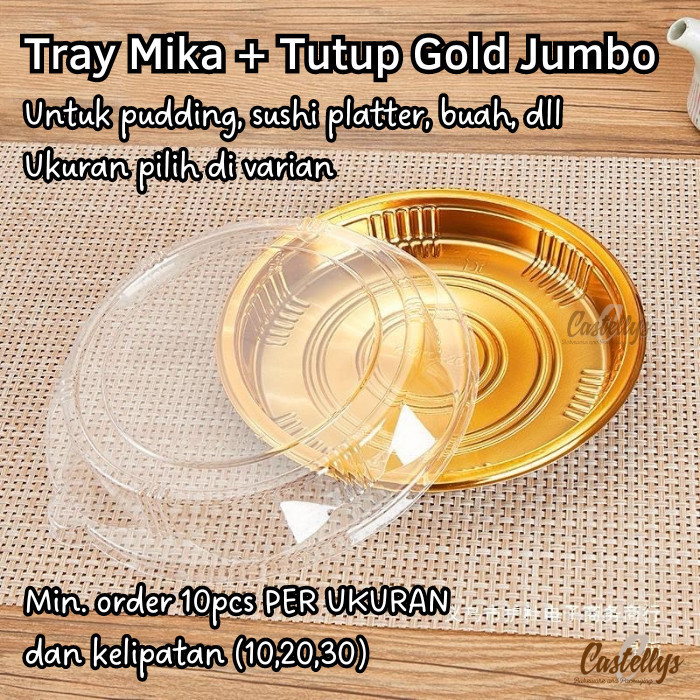 Jual MTB Mika + Tutup Mika Bulat Jumbo Gold Nampan Sushi Pudding Kue ...