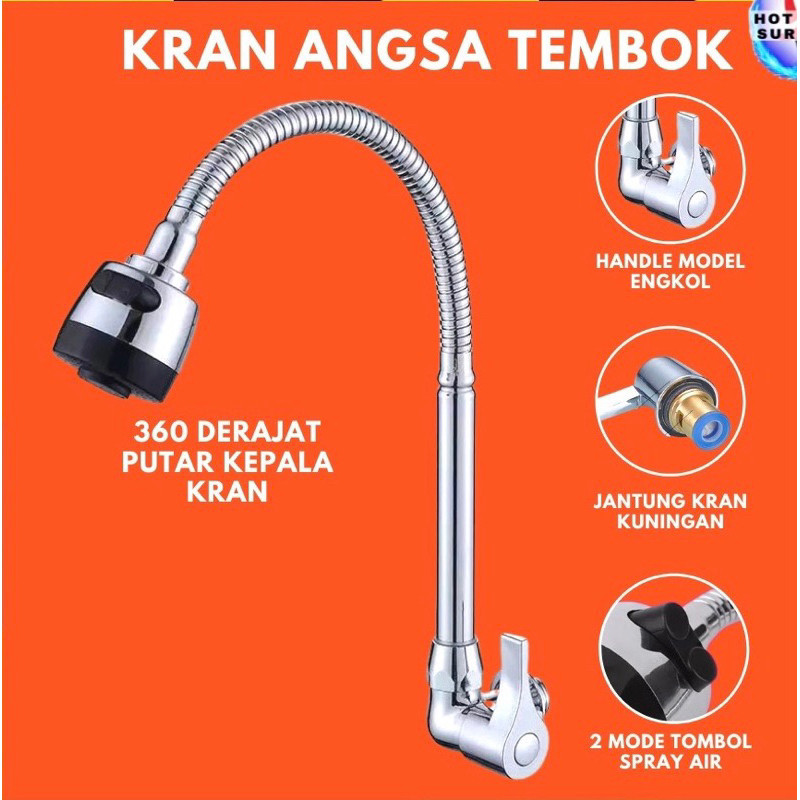 Jual Kran Angsa Tembok Fleksibel Sink Stainless 1/2 Inch Kran Cuci ...