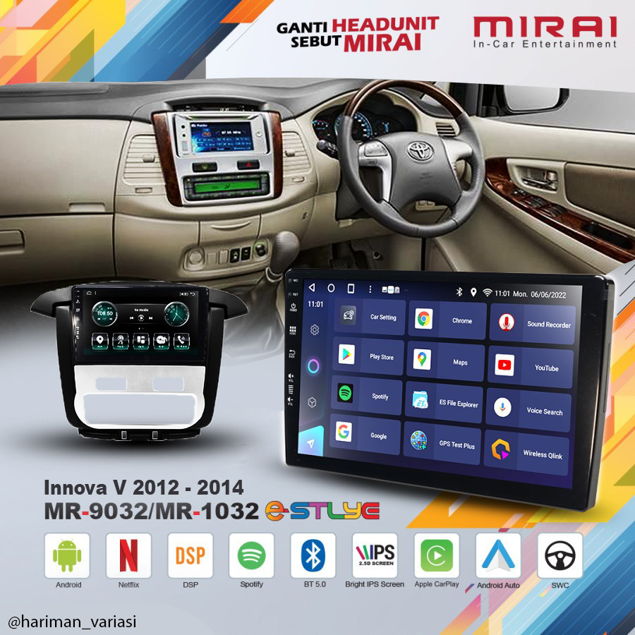 Jual Head Unit Android 9 inch Mirai MR 9032 VC Innova V 2012 - 2014 | Shopee Indonesia