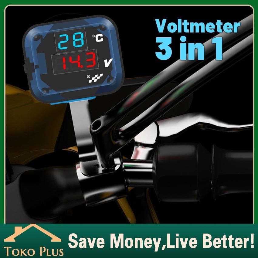 Jual 3in1 Volt Meter Aki Motor Waterproof Digital Lcd Display Universal Semua Motor Bisa Usb ...