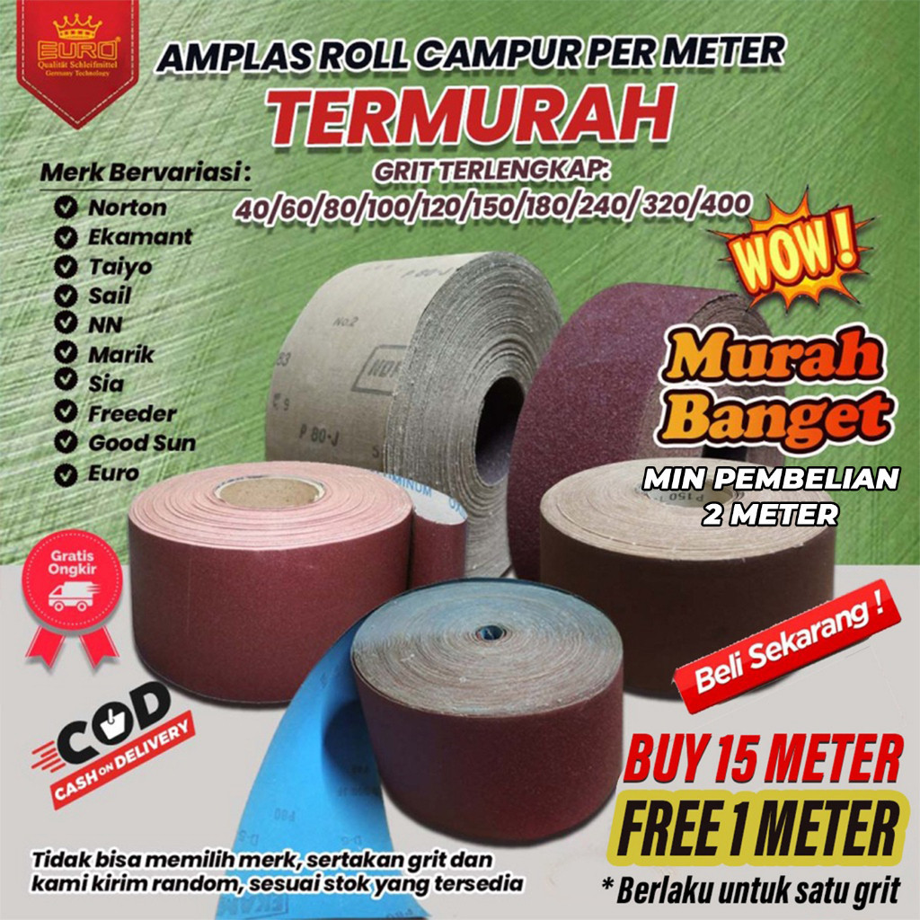 Jual Amplas Roll meteran Murah campur per meter grit 40 60 80 100 120 ...