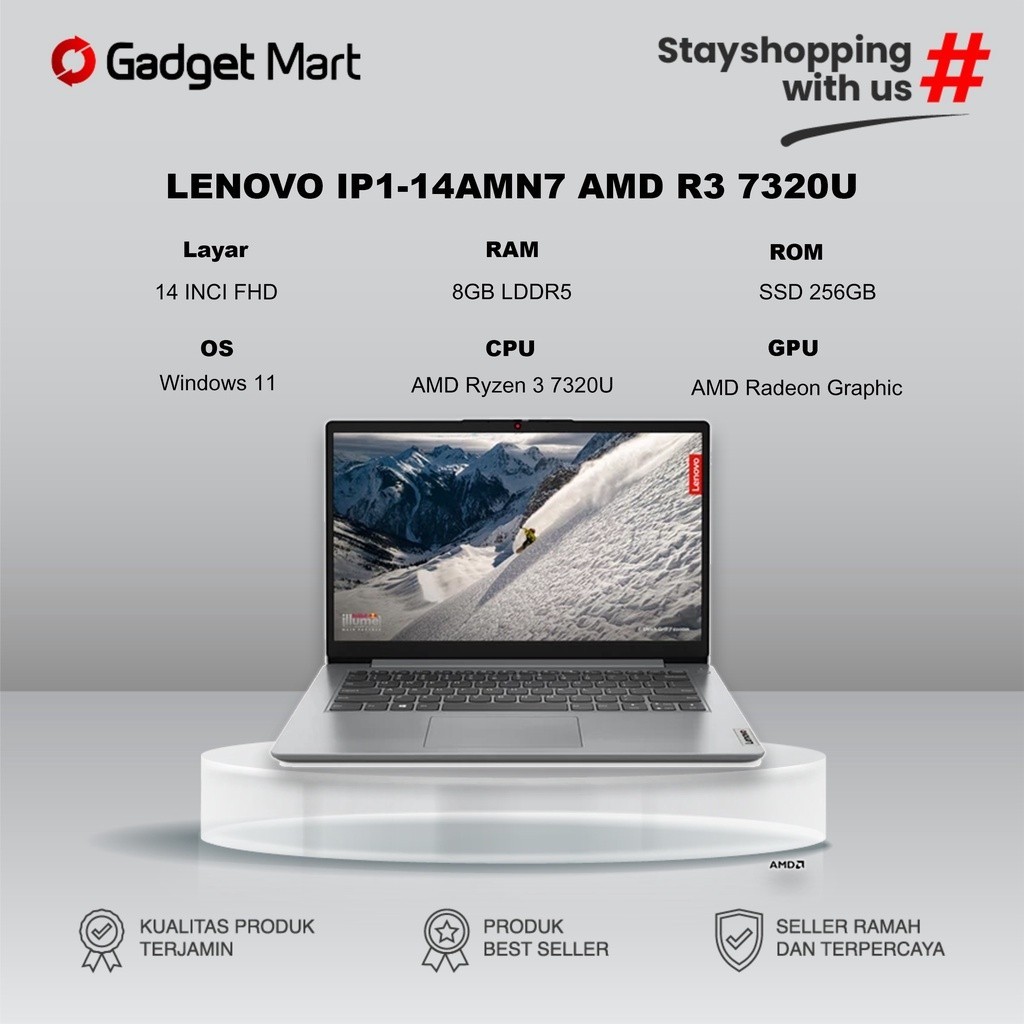 Jual Laptop LENOVO IP1-14AMN7 AMD R3 7320U 8GB SSD 256GB W11 OHS21 14 ...