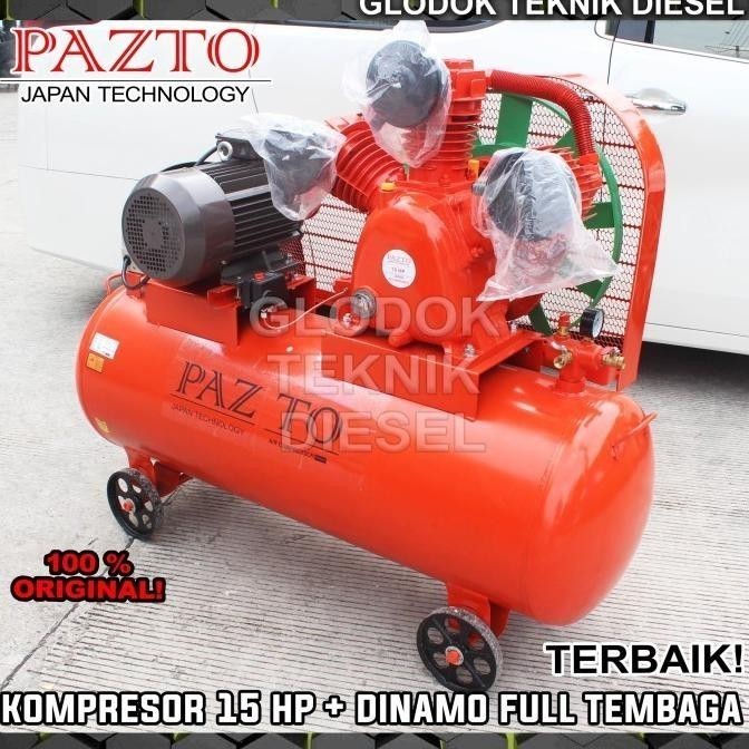 Jual promo spesial Pazto Kompresor Angin 15 Hp + Engine Diesel 24 Pk Hp Solar Compressor ...