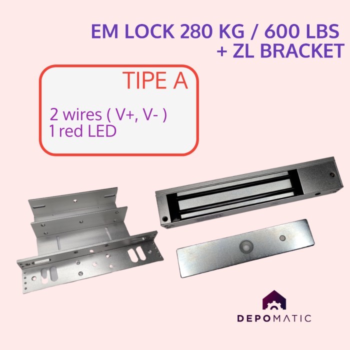 Jual EM lock emlock Magnet Lock Door 280 kg / 600 lbs with Bracket ZL ...