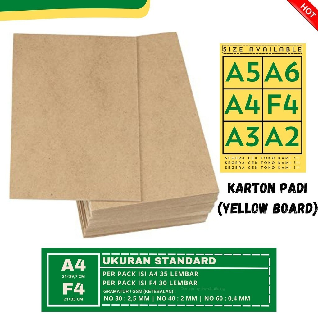 Jual KARTON PADI/YELLOW BOARD/KERTAS HARD COVER A4&F4 TIPIS PERPACK ISI ...