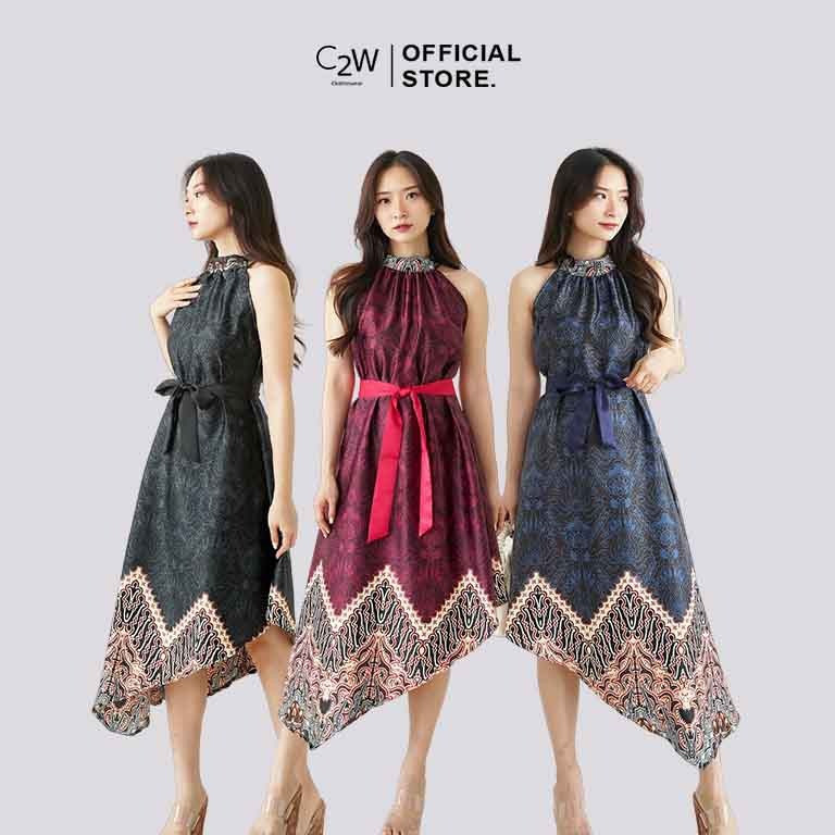 Jual C2W Clothtowear Dress Batik Wanita All Size Satin Women's Clothes 640-TBP | Shopee Indonesia