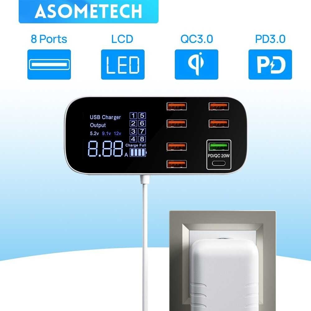 Jual DNK - ASOMETECH Charger USB 8 Port Fast Charging PD QC 40W with ...