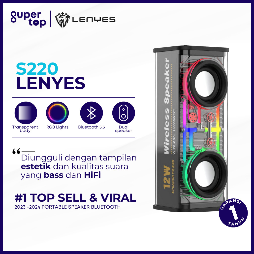 Jual Lenyes S220 Speaker Bluetooth RGB Bass Stereo 5.3 Wireless with ...