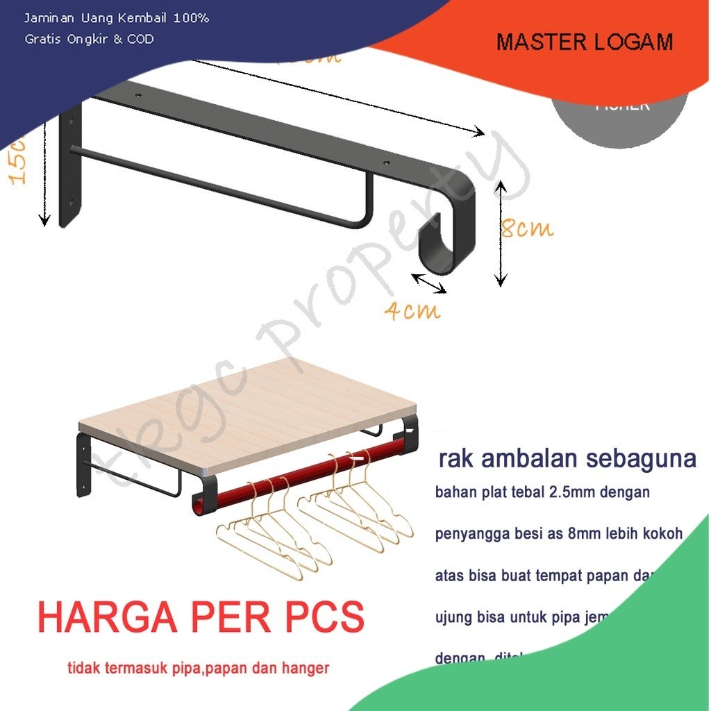 Jual rak ambalan dinding besi dengan ujung lengkung untuk pipa ...