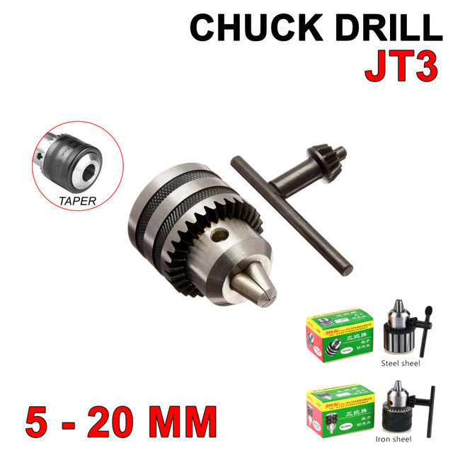 Jual Chuck Drill 5 - 20 JT3 Kepala Bor 20mm Arbor Sleeve JT 3 Penjepit ...