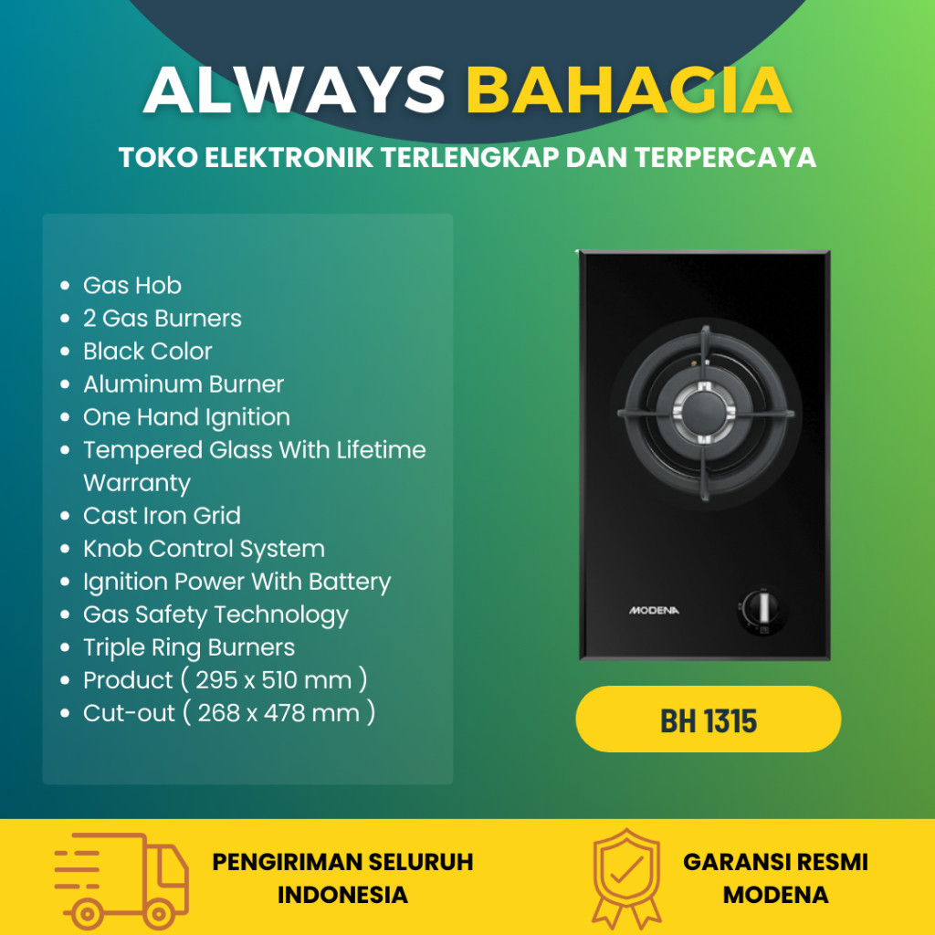 Jual Modena BH 1315 - kompor tanam 1 tungku domino safety | Shopee ...