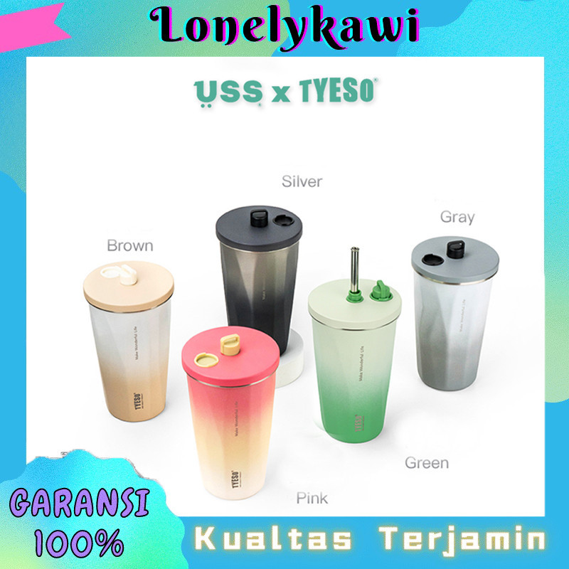 Jual USS x Tyeso Tumbler Gelas Kopi Portable 600ml Stainless Steel Free Sedotan Gradasi Warna ...