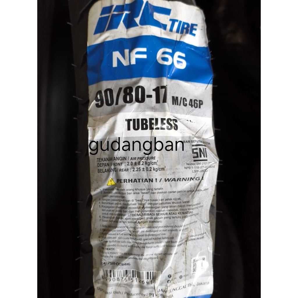 Jual ( RING 17 ) IRC NF66 90 / 80 - 17 Ban Motor TUBELESS ORIGINAL Baru ...