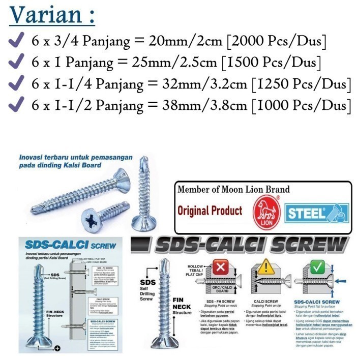 Jual x1Dus Sekrup GRC SDS FH Lion Calci Greet Conwood Lisplang ...