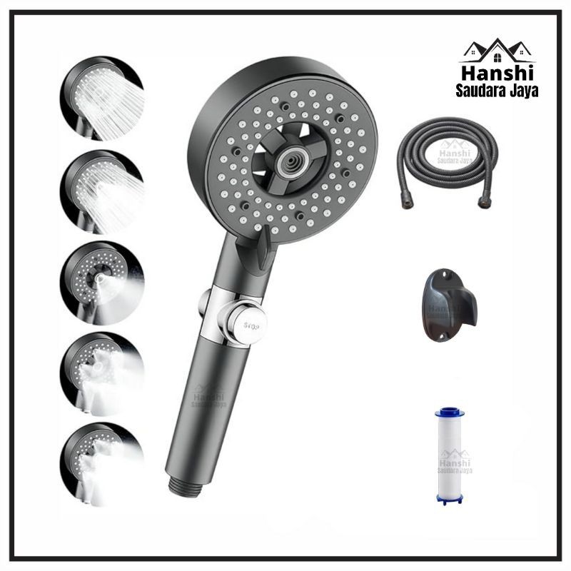 Jual Shower Mandi Hitam Set Premium 5 Mode Air Shower Head Shower ...