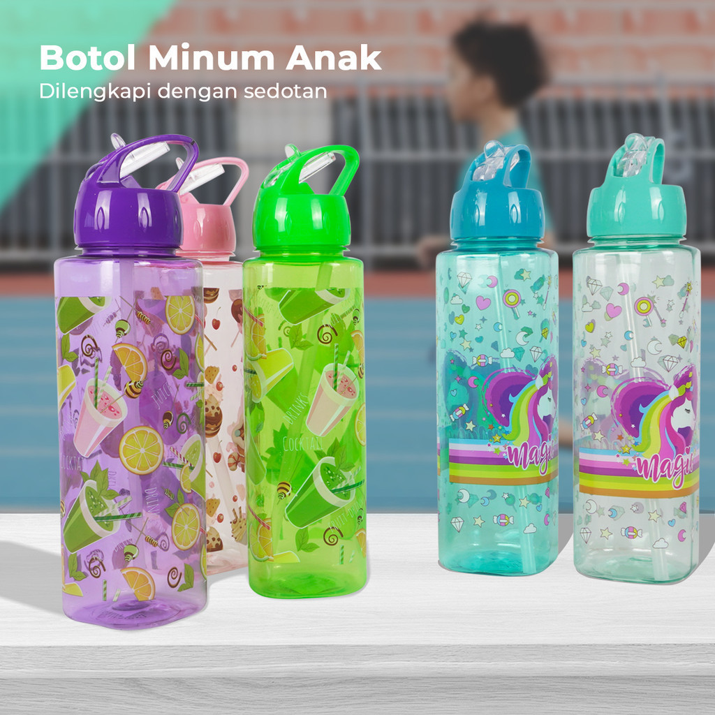 Jual Botol Minum Anak Sekolah Lucu dengan Sedotan Plastik Elastis ...