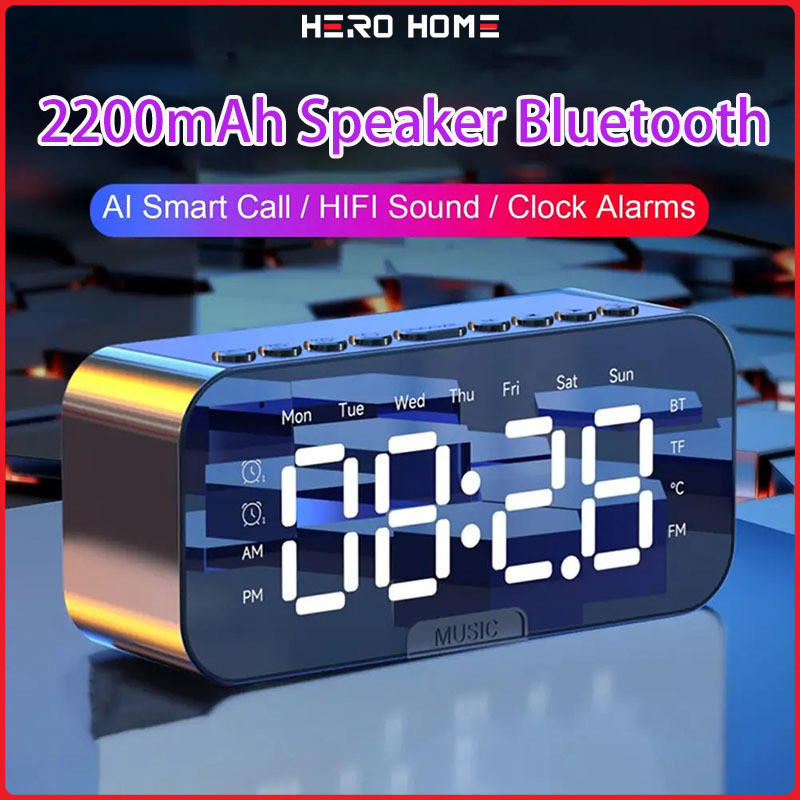 Jual Wireless Bluetooth Speaker with Fm AM Radio Digital Clock Led Desk ...