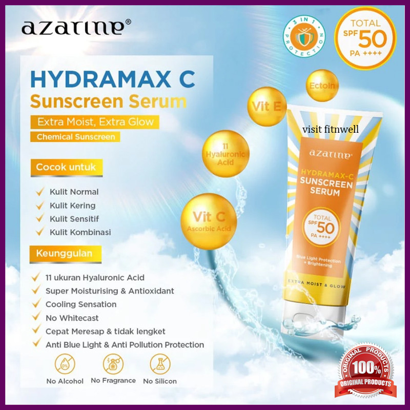 Jual Azarine Hydramax-C Sunscreen Serum SPF50 PA++++ 40ml | Shopee ...