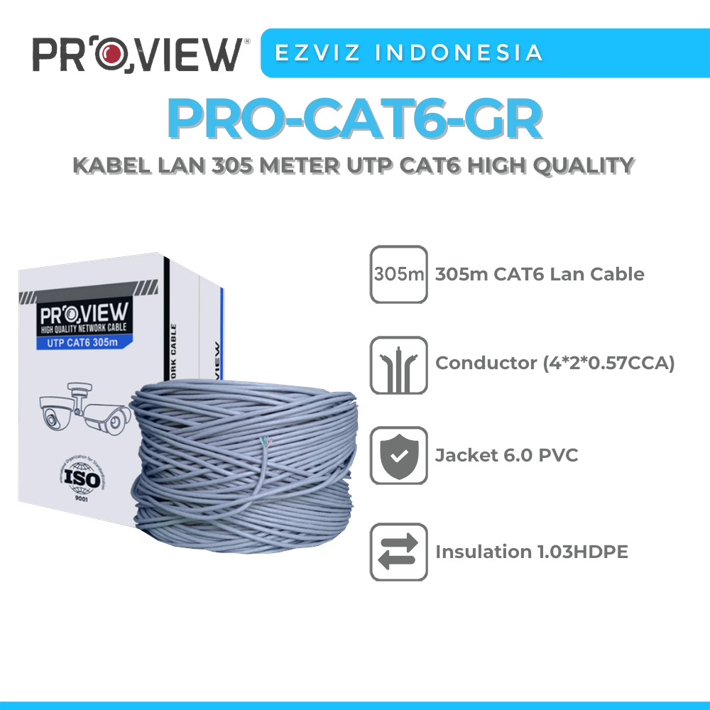 Jual PROVIEW PRO-CAT6-GR KABEL LAN 305 METER UTP CAT6 HIGH QUALITY | Shopee Indonesia