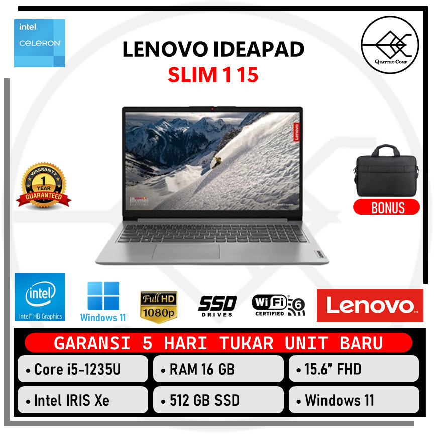 Jual Laptop LENOVO Ideapad Slim 1 15 Core i5-1235U 16GB 512GB SSD 15.6 ...