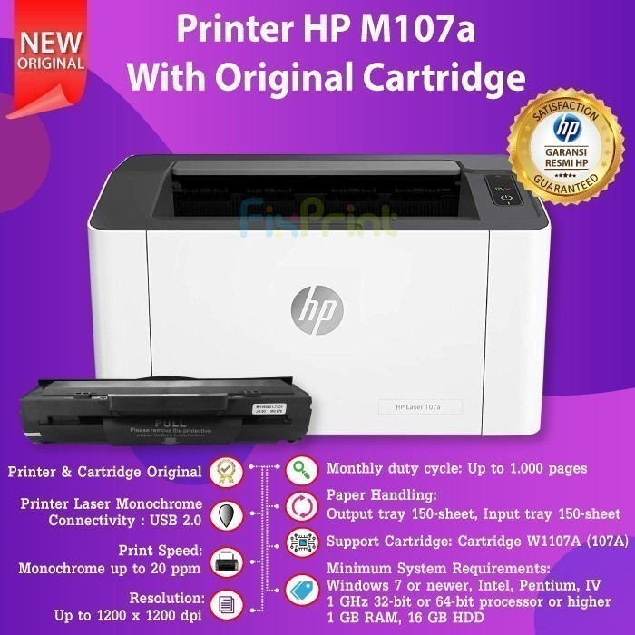 Jual Printer HP Laserjet Monocrome 107A 107W M107A M107W WiFi Toner ...