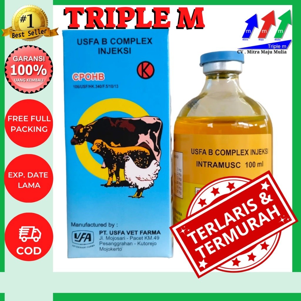 Jual USFA B COMPLEX INJEKSI 100 ml - Vitamin B Kompleks Hewan Ternak 3M ...