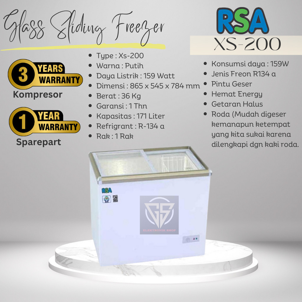 Jual CHEST FREEZER RSA XS-200 PINTU KACA GESER | Shopee Indonesia