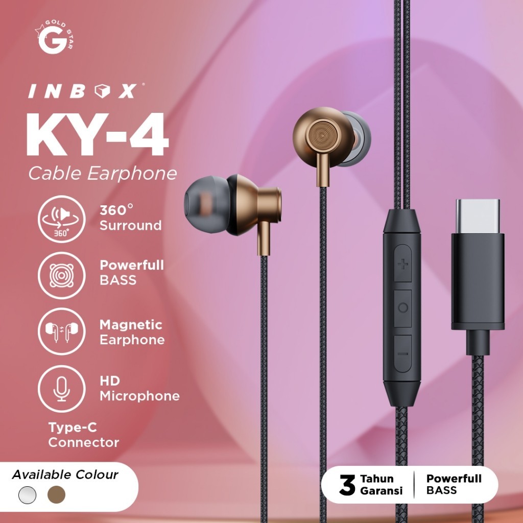 Jual Inbox KY-4 Magnetic Type-C Earphone Extra Bass With Microphone For ...