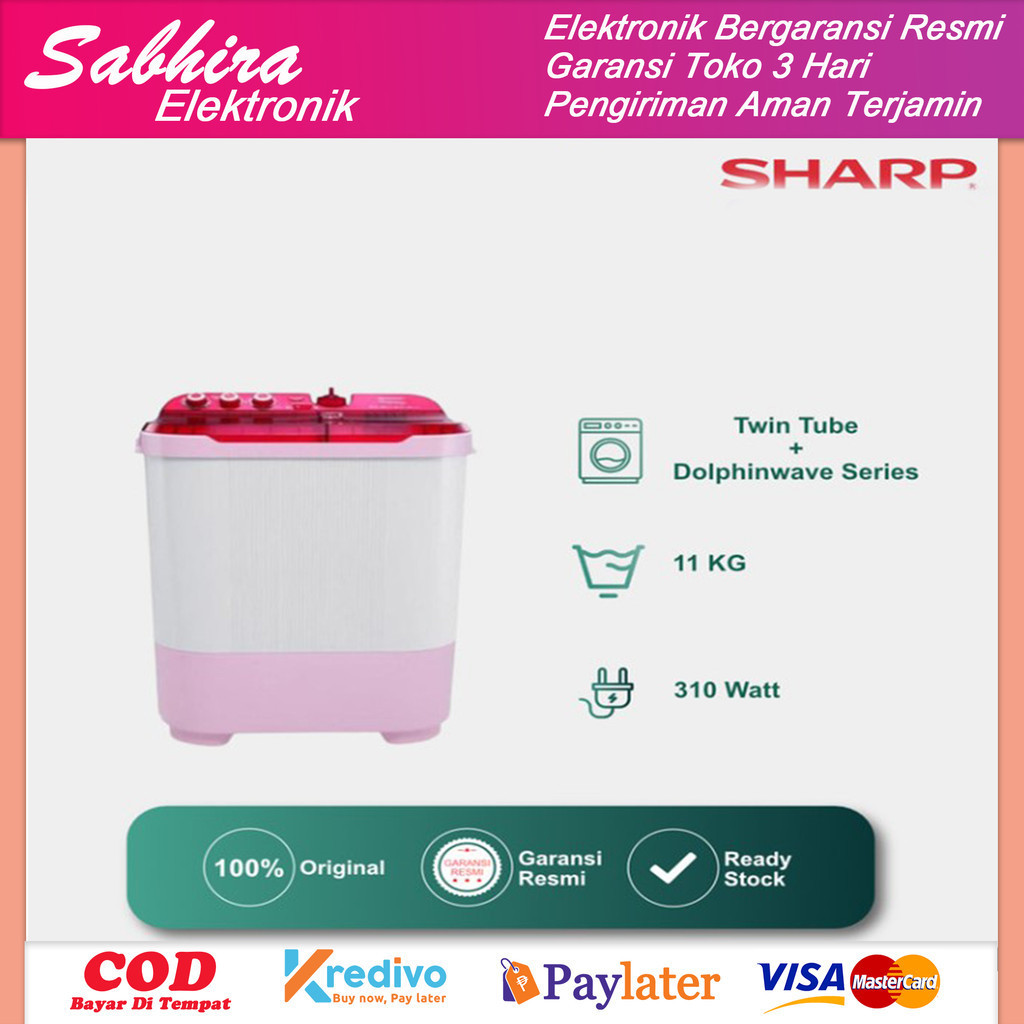 Jual Mesin cuci 2 tabung sharp 11kg twin tub es t1270sj garansi resmi | Shopee Indonesia