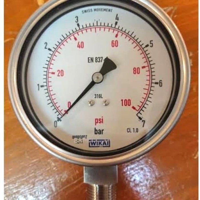 Jual WIKA Pressure D 2,5" 0-100 Psi/ 7 bar drat 1/4 npt bottom full SS | Shopee Indonesia