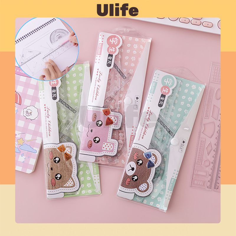 Jual Ruler / Penggaris Set Transparan Set / Rules Penggaris Plastik Set ...