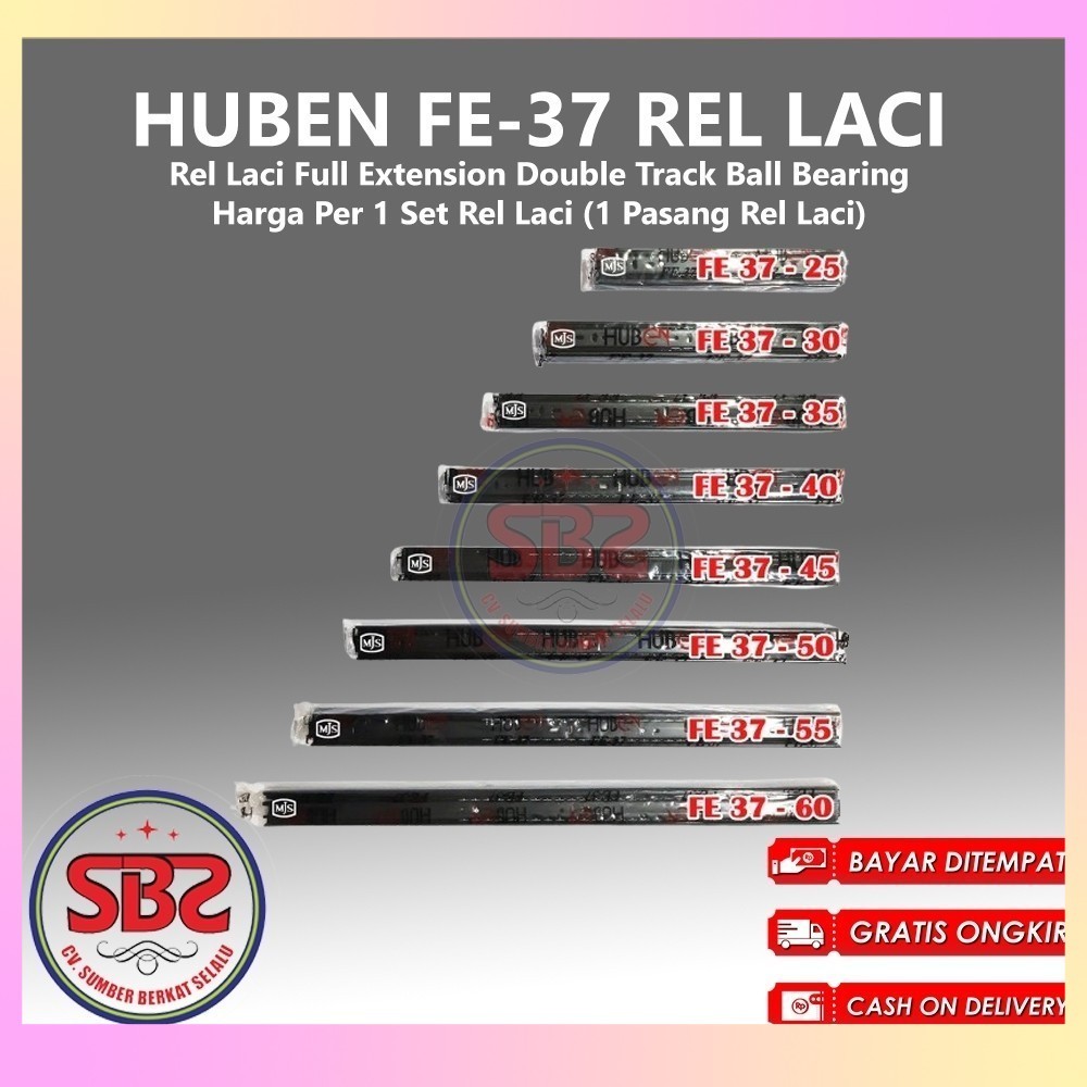 Jual Rel Laci Huben Hitam FE 37 Full Extension Double Track Rel Laci 25 ...