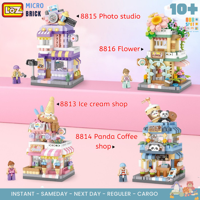 Jual LOZ Micro street building Ice cream shop, panda coffee, photo ...