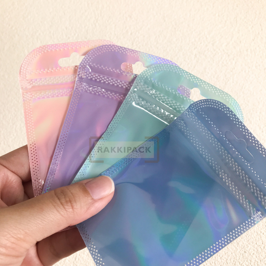 Jual plastik klip ziplock ujung lengkung hologram warna packaging ...