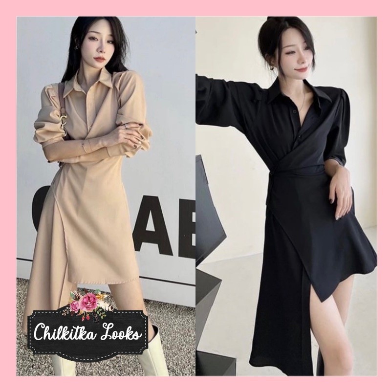 Jual CHILKITKA LOOKS FASHION OUTFIT Cherish Dress Korean Simple Basic Kemeja Asimetris Polos ...